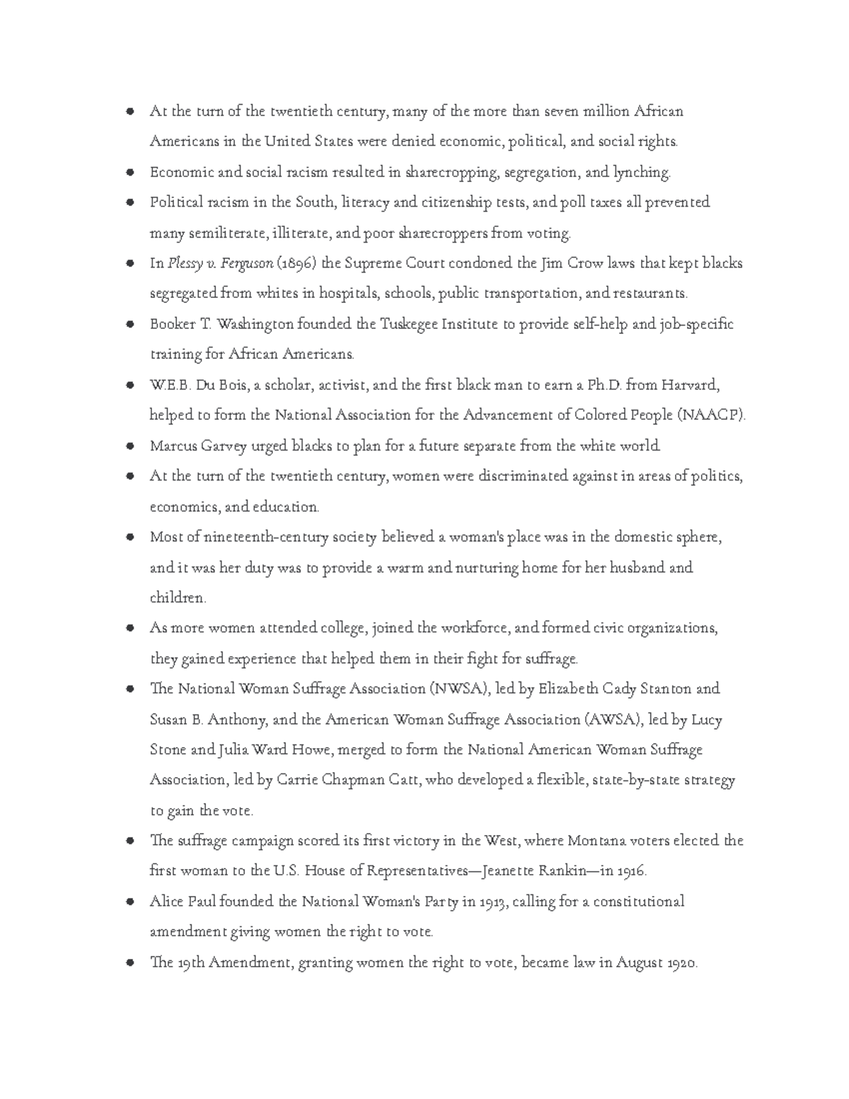 US History chapter 26 highlights - At the turn of the twentieth century ...