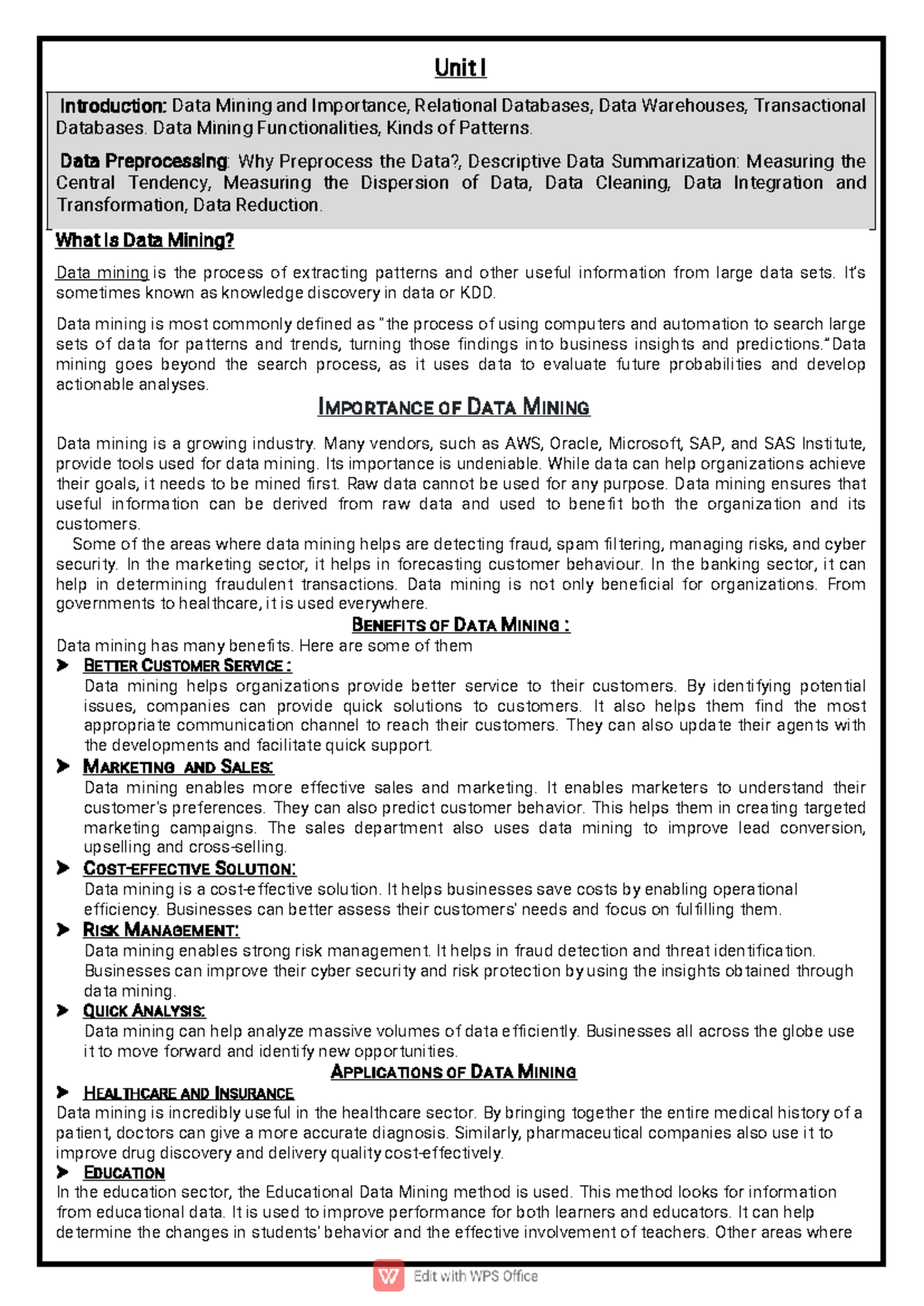 DM Unit-I - UnitI - Studocu