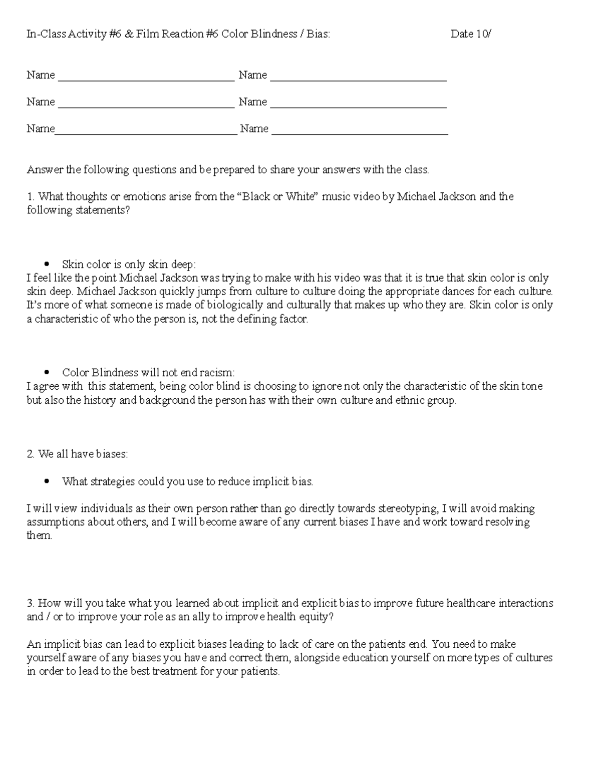 Activity#6 Color Blindness Bias-1 - In-Class Activity #6 & Film ...