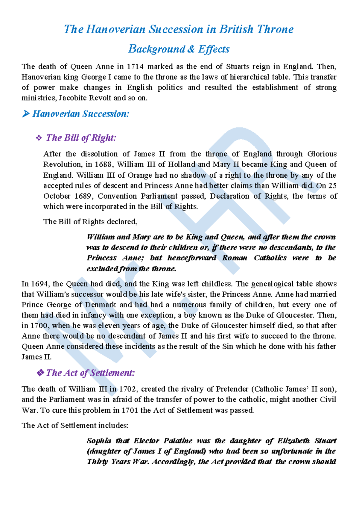 The Hanoverian Succession to British Throne - The Hanoverian Succession ...