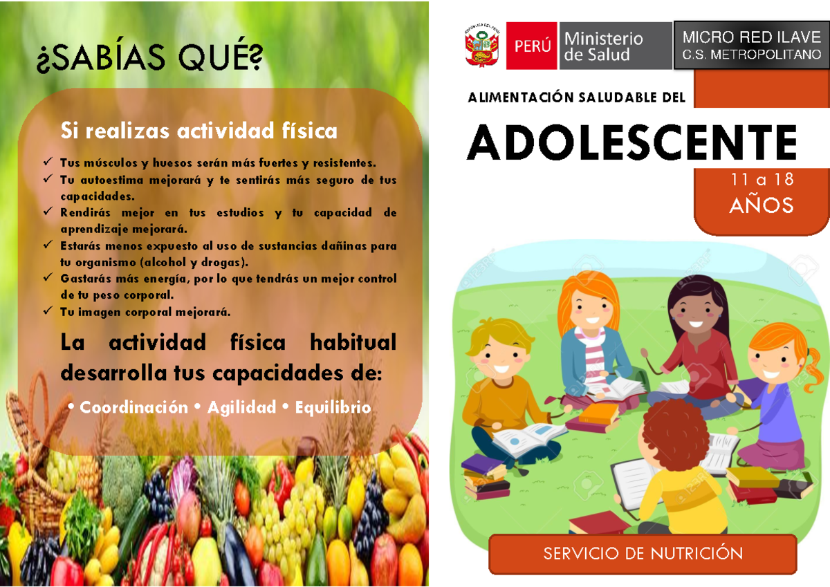Alimentación Adolescente - 11 a 18 A—OS SERVICIO DE NUTRICI”N øSABÕAS QU...? ALIMENTACI”N ...