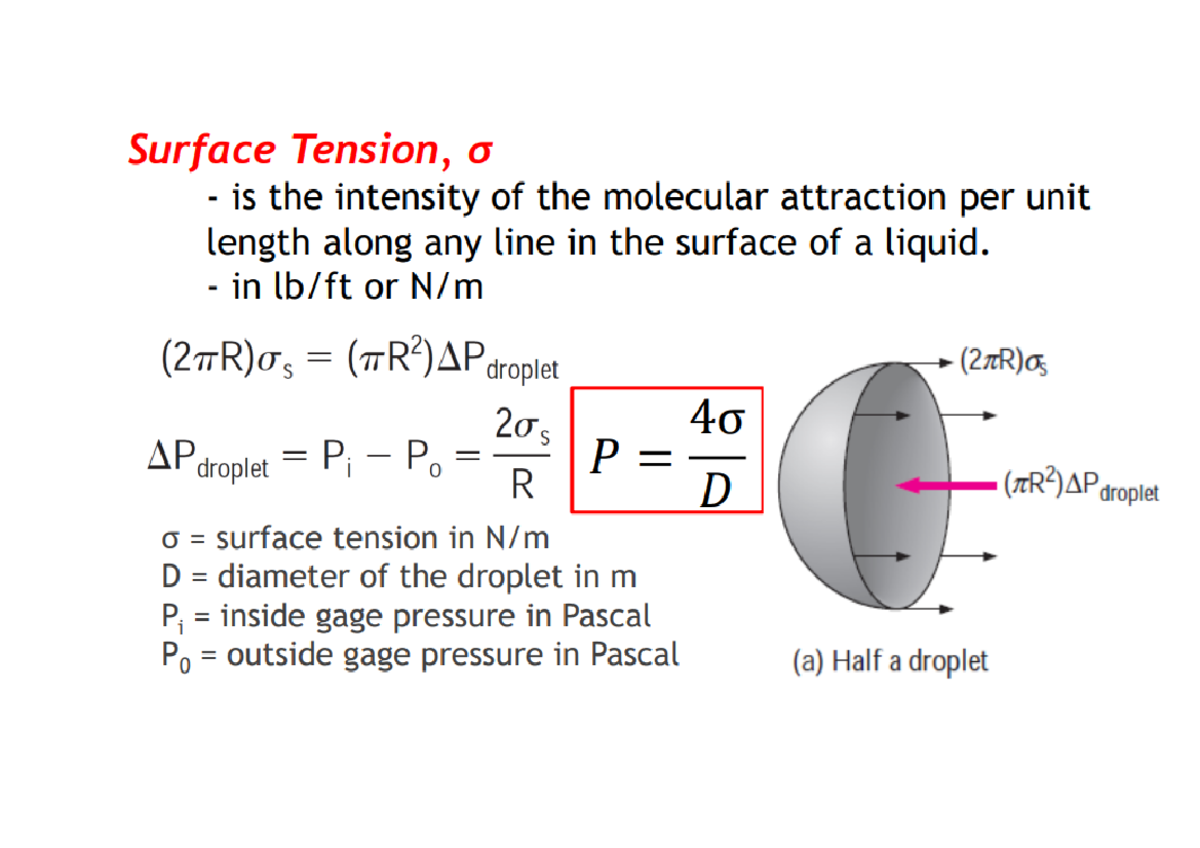 Fluid Mechanics (Surface Tension) - Mechanical Engineering - Studocu