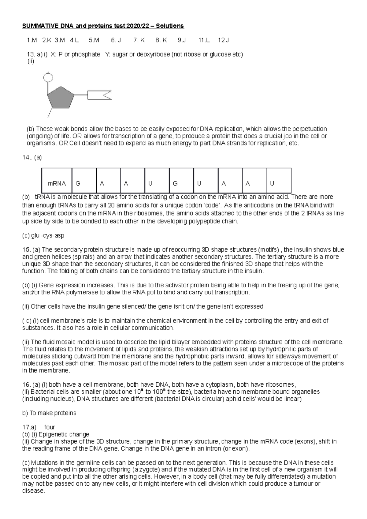 Practice Test Stage 2 Biology - topic 1 Solutions 2020 (2) - SUMMATIVE ...