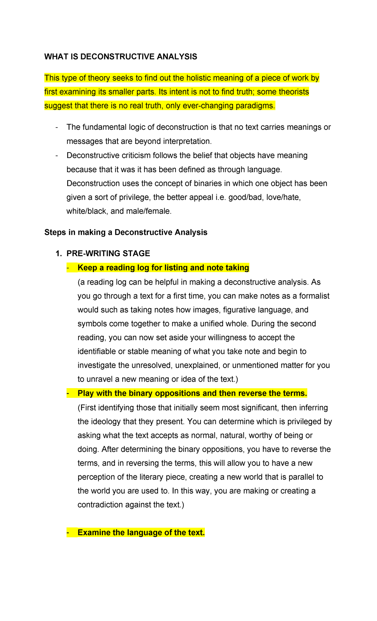 Deconstructive Analysis - WHAT IS DECONSTRUCTIVE ANALYSIS This type of ...