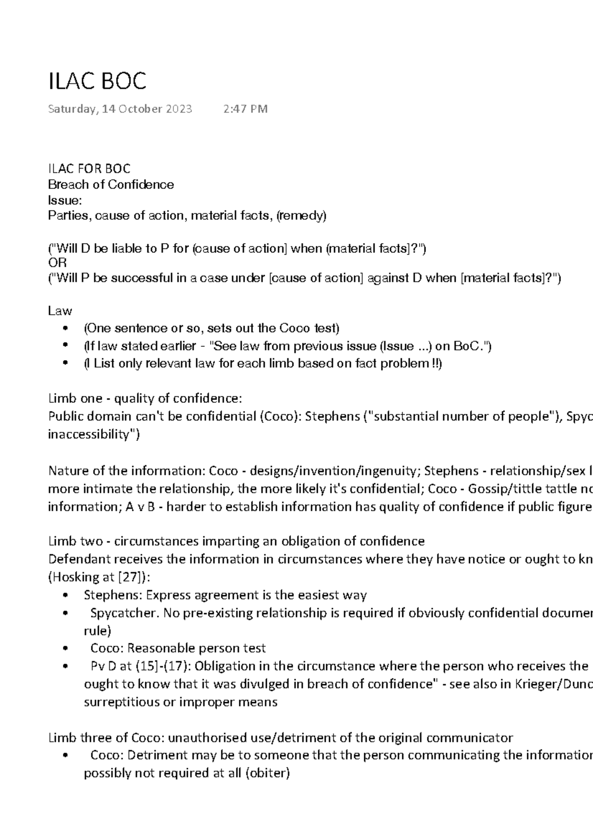 ILAC BOC - Issue statement structure Law strcture Anaylsis structure ...