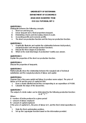ECO 211 Tutorial Set 2 - ECO 211 Tutorial Set 2 Question 1 Distinguish between the following: a ...