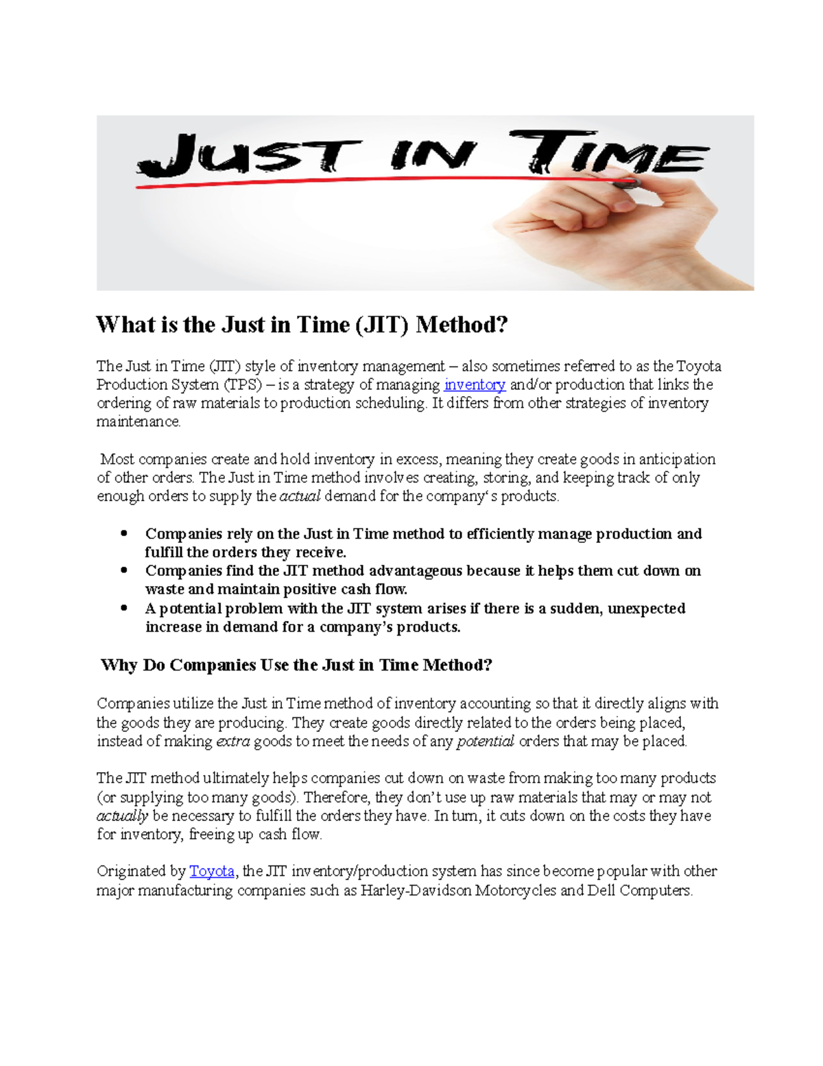 Just-in-Time-narratives - What is the Just in Time (JIT) Method? The ...