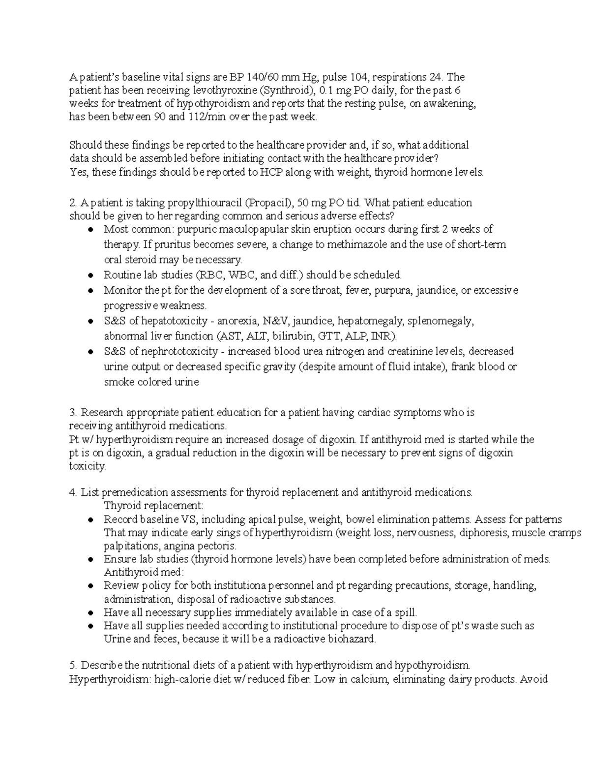 Endocrine meds OBQ - A patient’s baseline vital signs are BP 140/60 mm ...