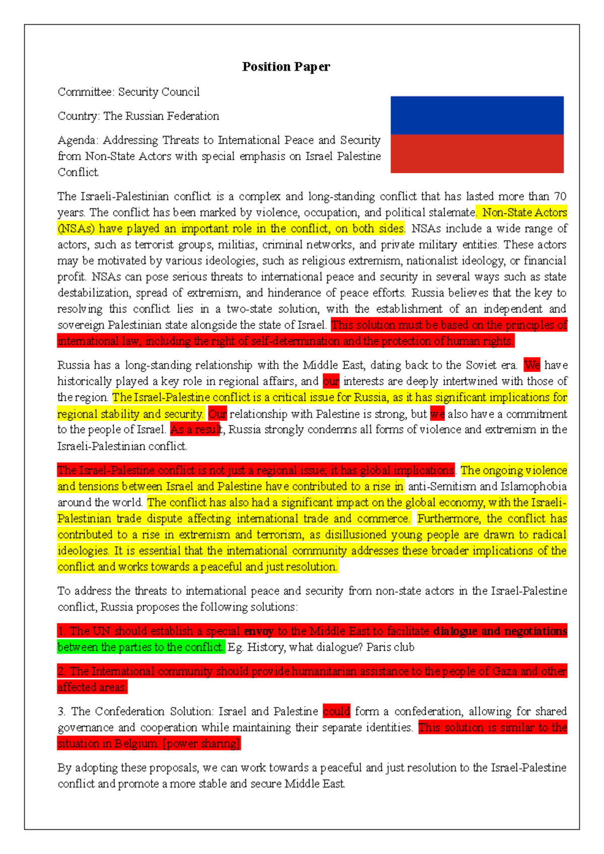 Russia Position Paper - Position Paper Committee: Security Council ...