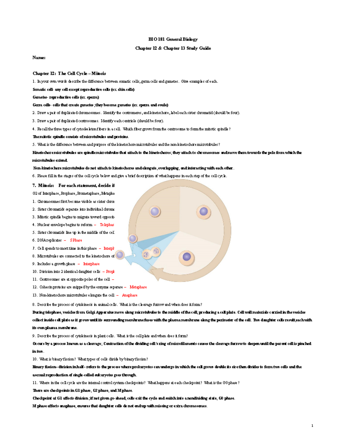 Chapt 12 and 13 Study Guide F23 - BIO 181 General Biology Chapter 12 ...