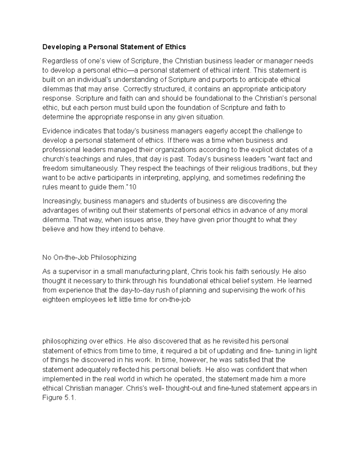 Developing a Personal Statement of Ethics - Developing a Personal ...