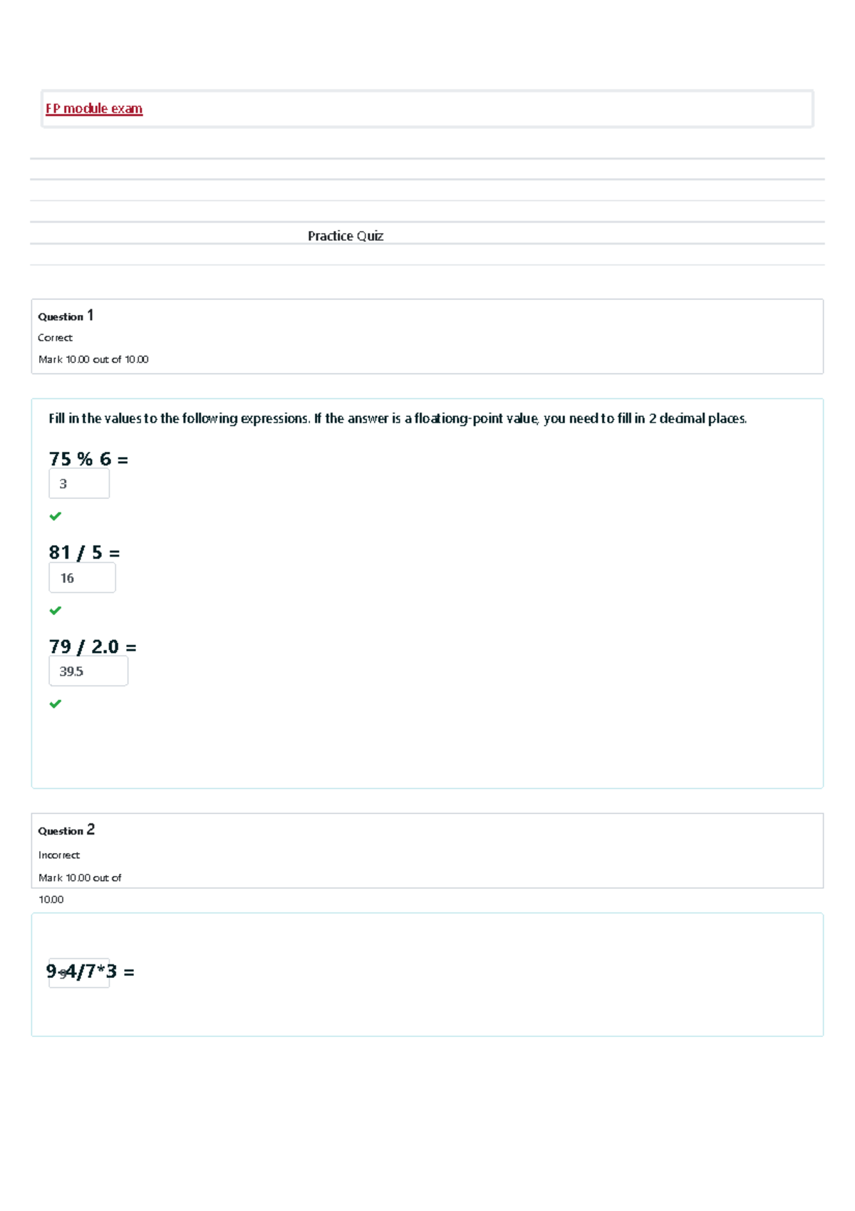 FP module exam Practice - FP module exam Practice Quiz Question 1 ...