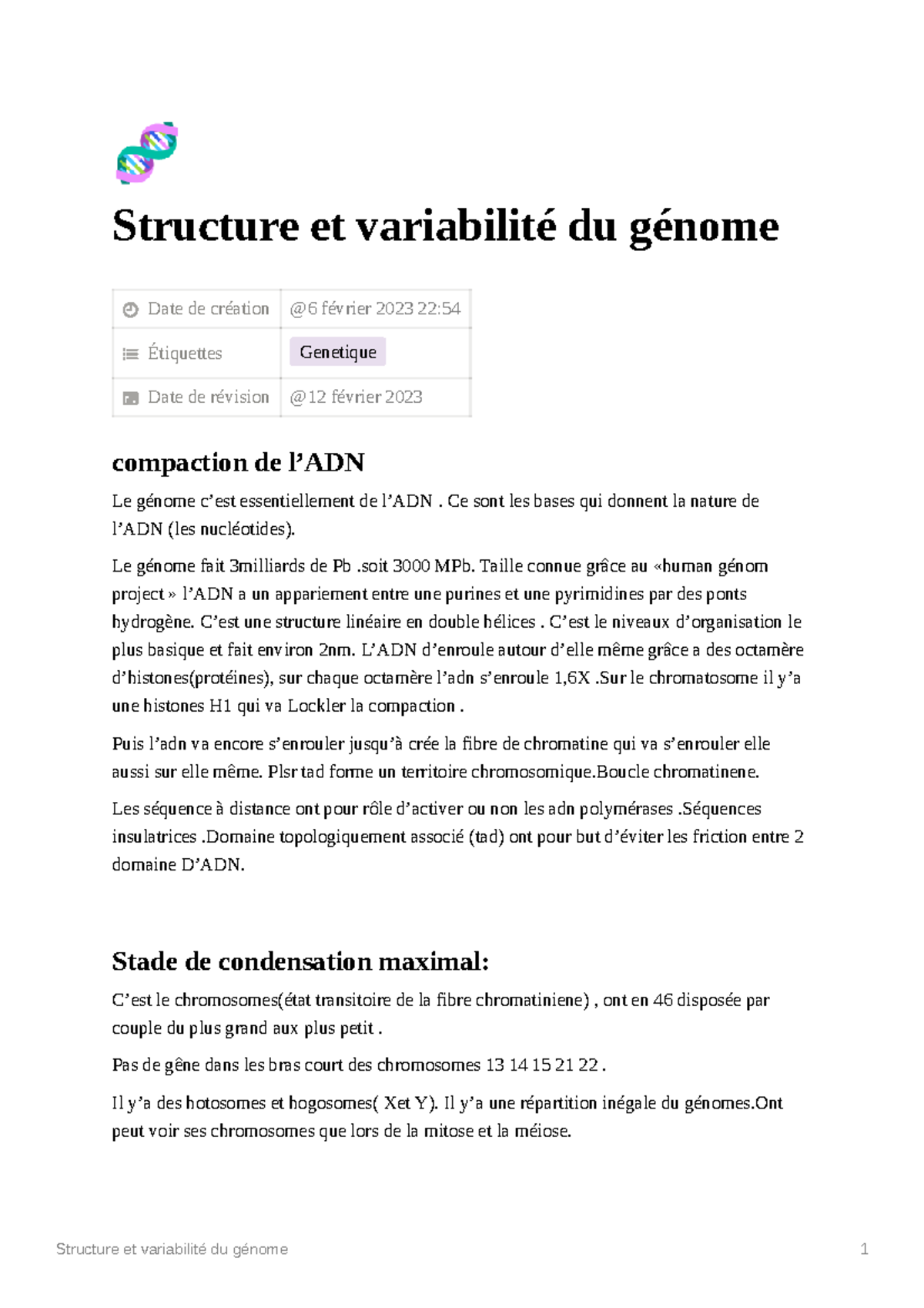Structure et variabilit du gnome - Structure et variabilité du génome Date de création ...