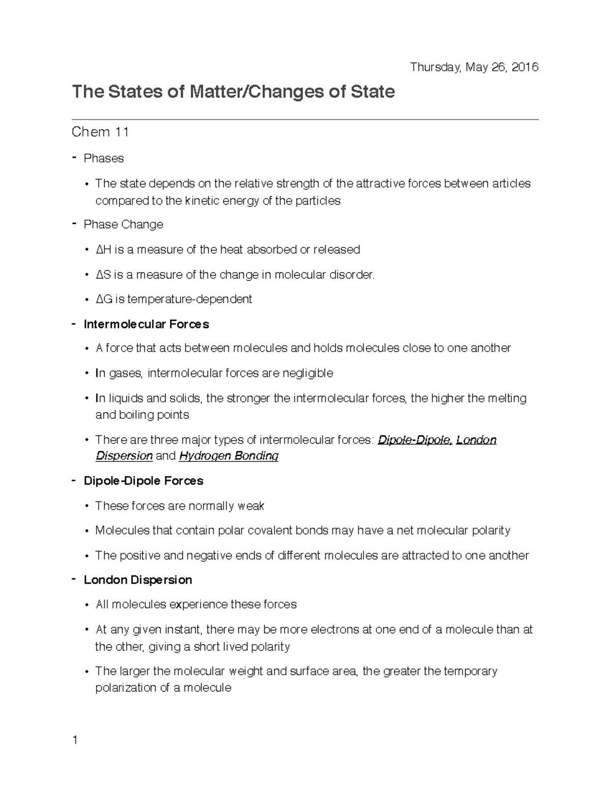 The States of Matter:Changes of State - Thursday, May 26, 2016 The ...