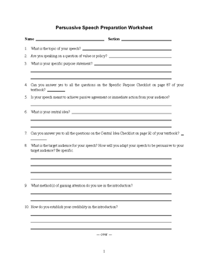Persuasive Speech Preparation Worksheet - What method(s) of gaining attention do you use in the ...