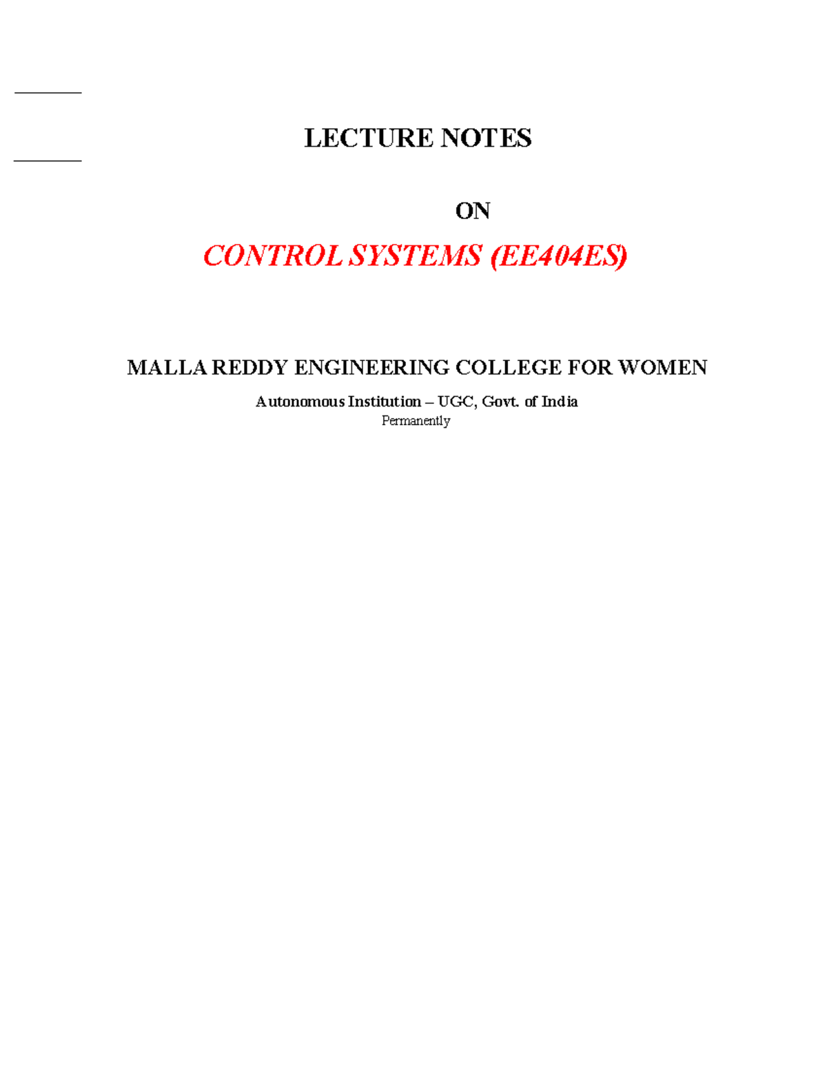 Cs digital notes pdf - LECTURE NOTES ON CONTROL SYSTEMS (EE404ES) MALLA ...
