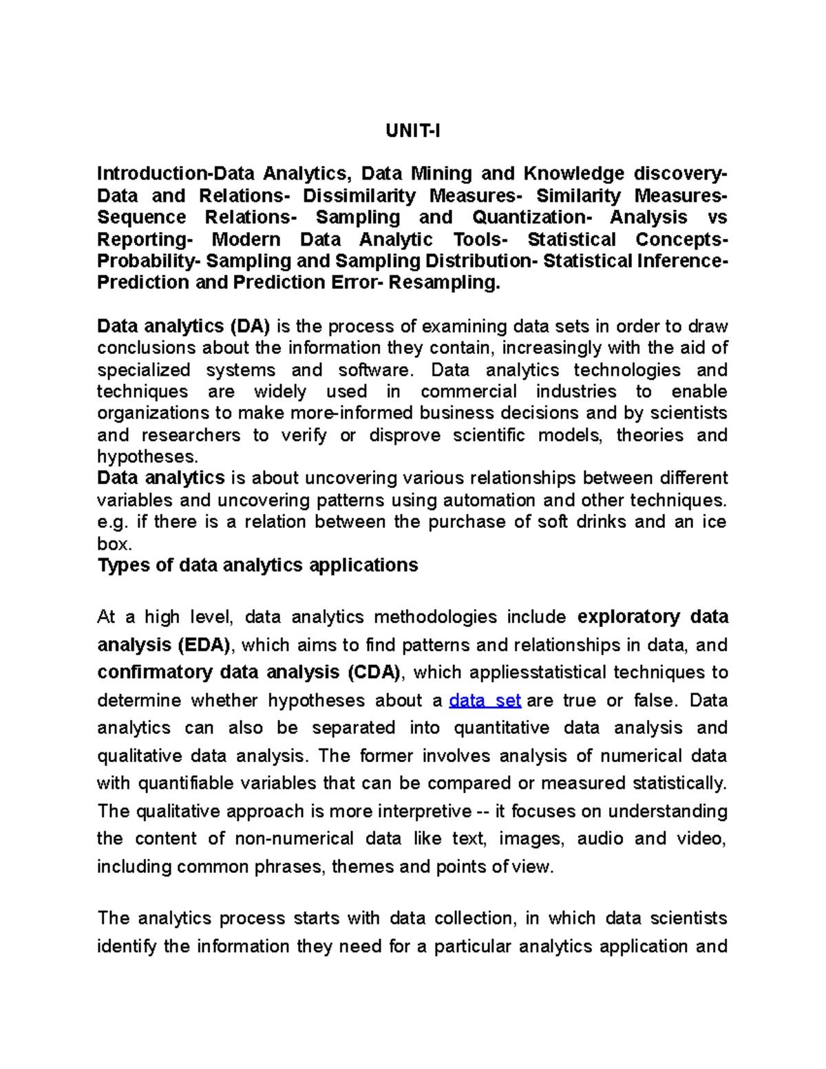 UNIT-I 6 - DMP - UNIT-I Introduction-Data Analytics, Data Mining and Knowledge discovery- Data ...