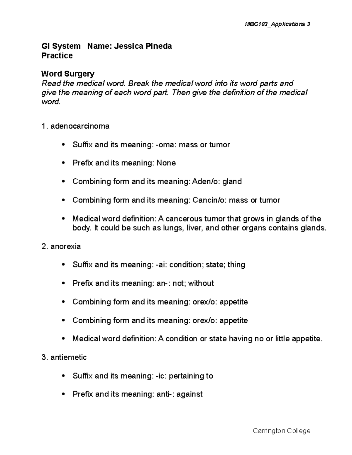 Word surgery assignment - GI System Name: Jessica Pineda Practice Word ...