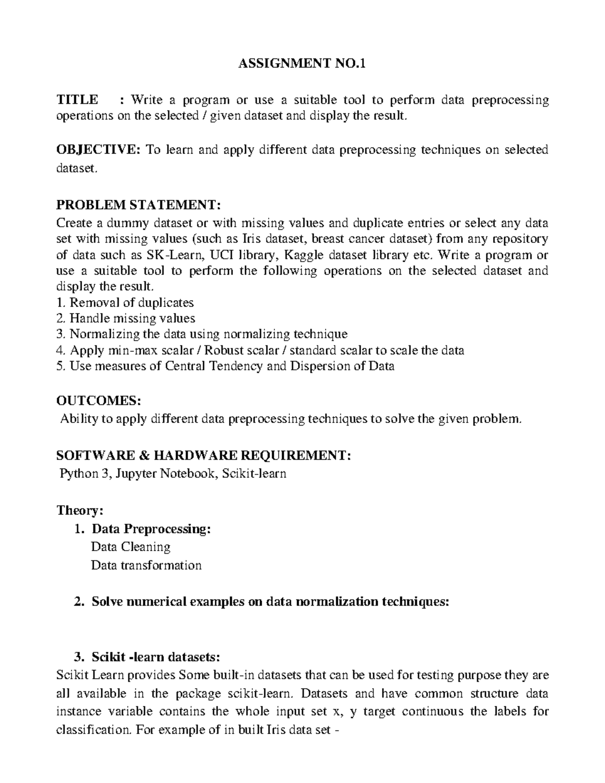 Assignment 1 Data Preprocessing Assignment No Title Write A