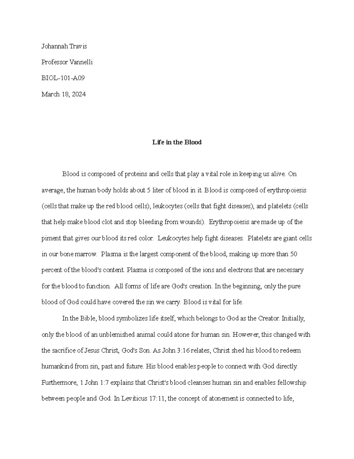 Life in the Blood - Johannah Travis - Johannah Travis Professor ...
