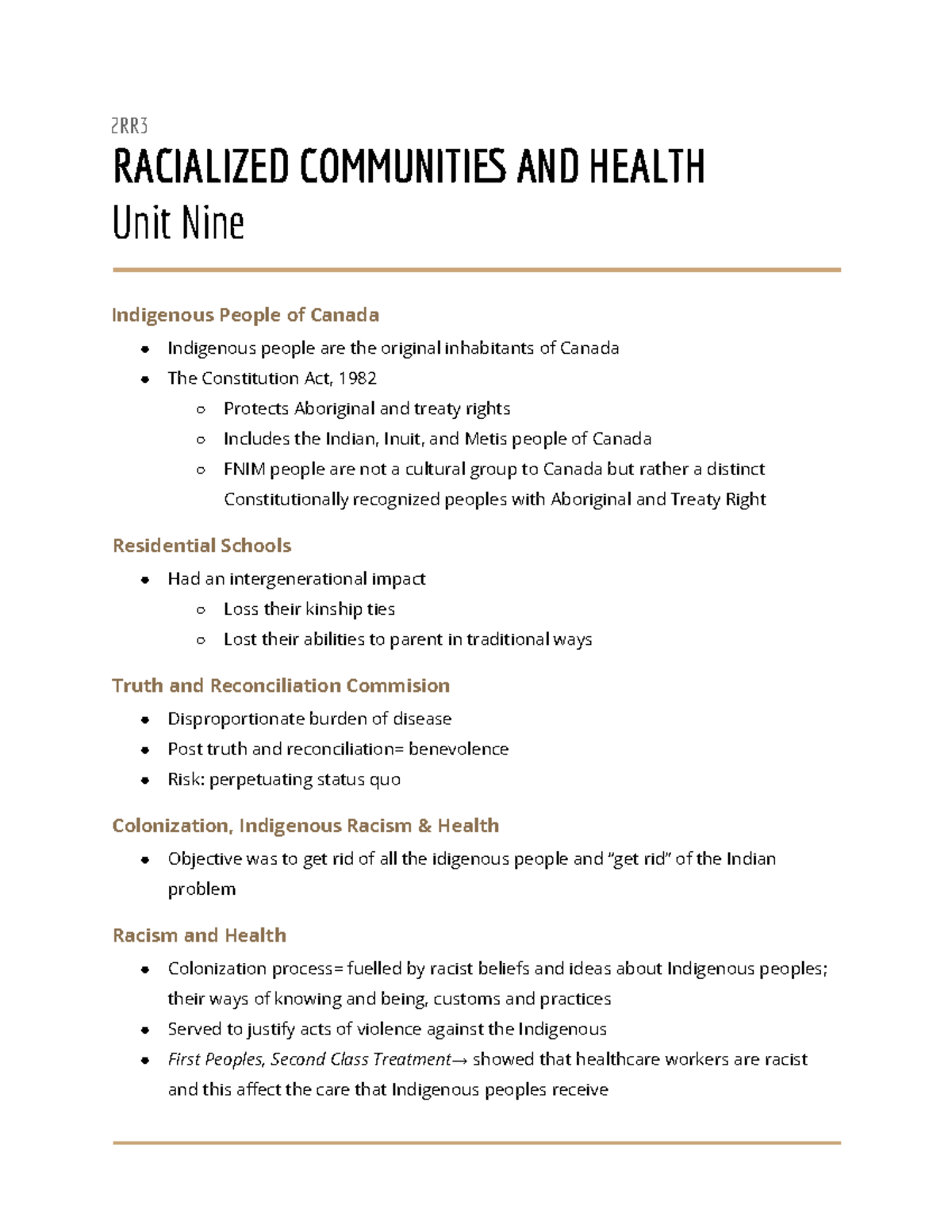 Lecture 9- Indigenous Communities and Health - 2RR RACIALIZED COMMUNITI ...