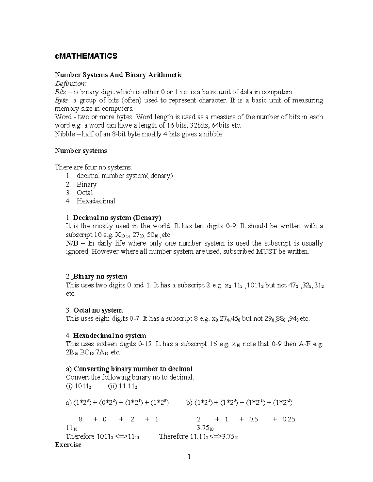Mathematics - i need notes to study - cMATHEMATICS Number Systems And ...