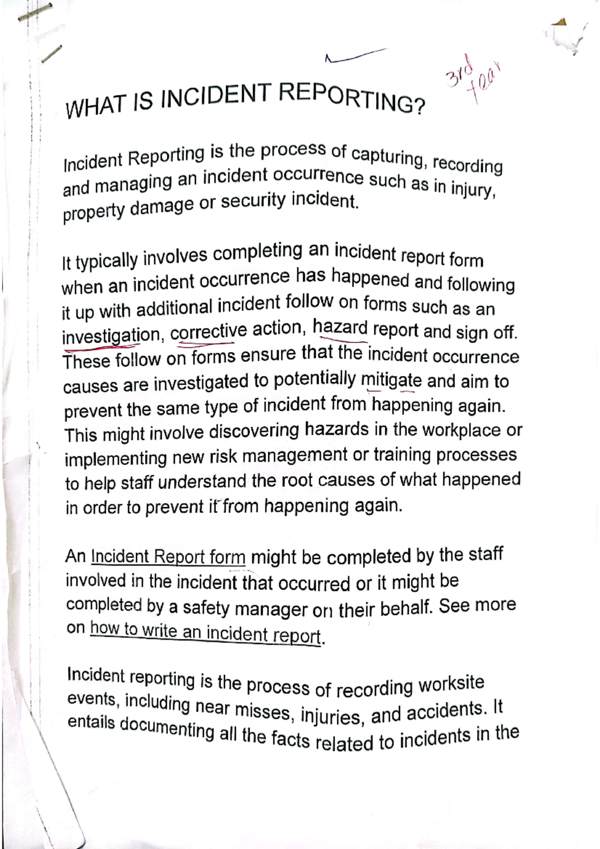Incident Report-1 - 3rd WHAT IS INCIDENT REPORTING? jair Incident ...