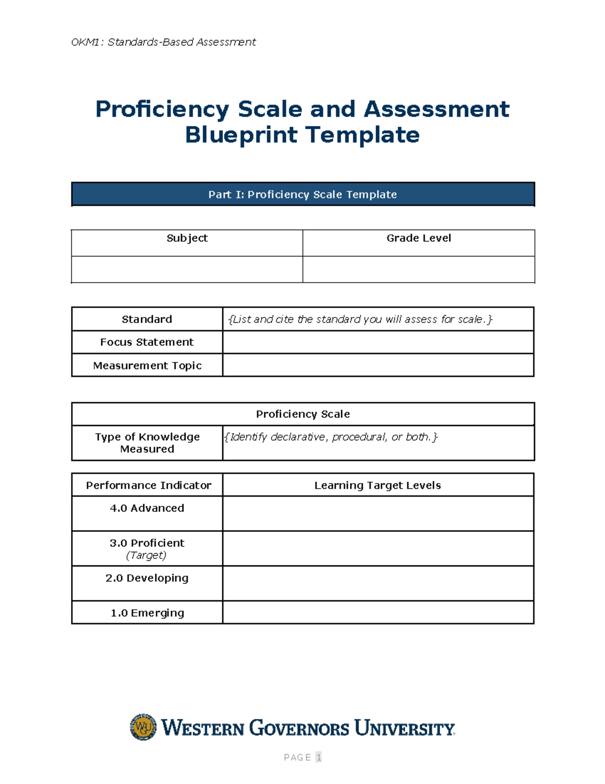Proficiency Scale and Assessment Blueprint Template - OKM1: Standards ...