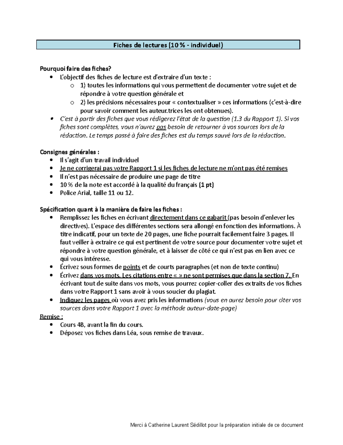 Gabarit-consignes des fiches A22 - Fiches de lectures (10 % ...