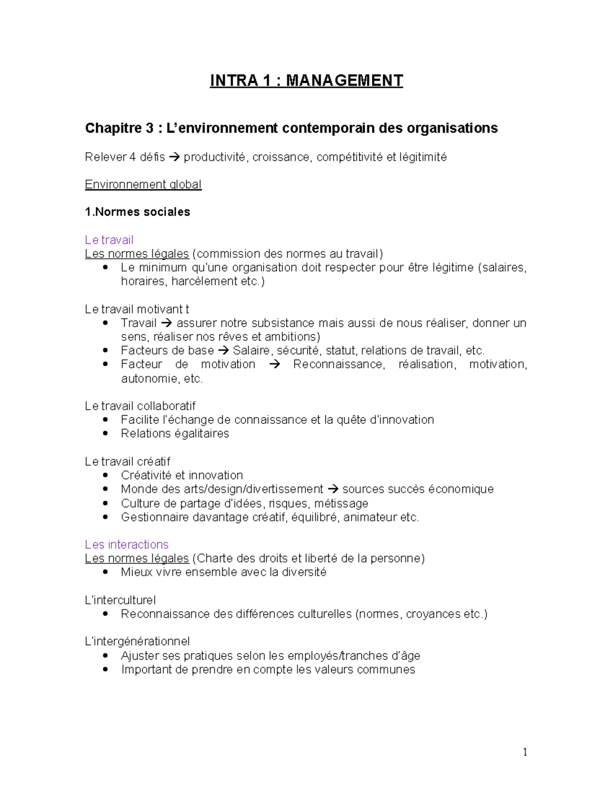 Intra management - INTRA 1 : MANAGEMENT Chapitre 3 : L’environnement ...