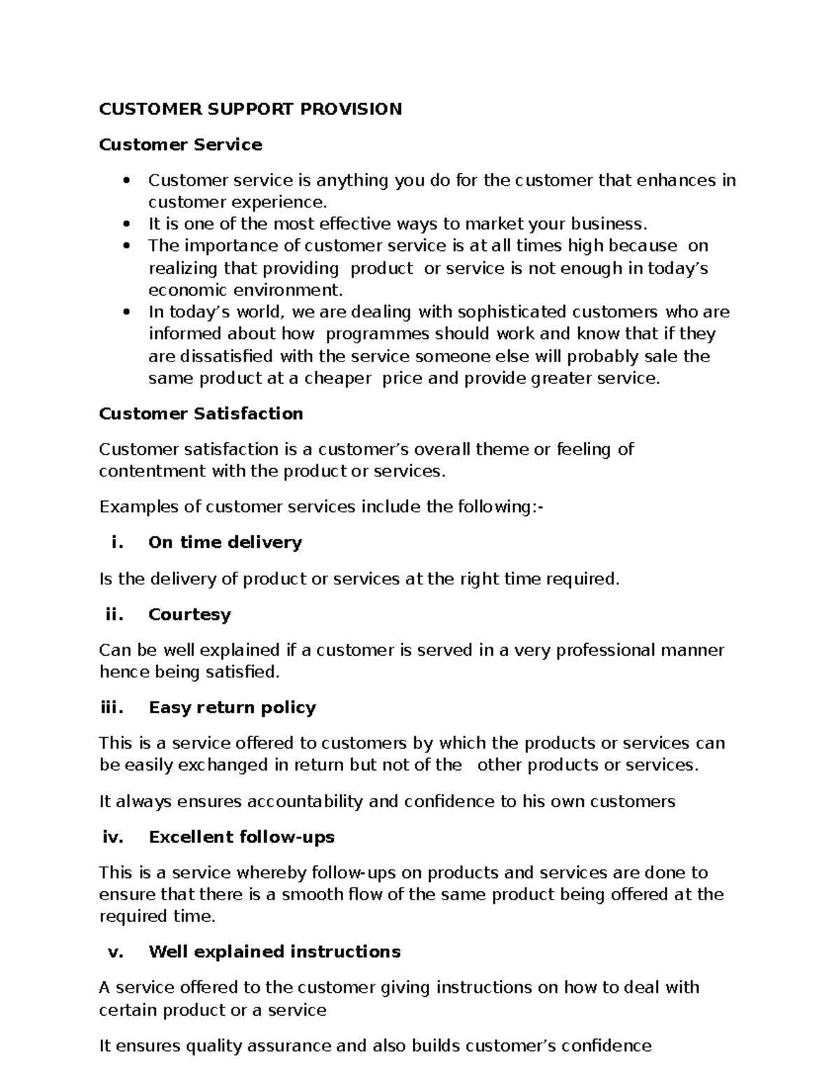Customer Support Provision Notes - CUSTOMER SUPPORT PROVISION Customer ...