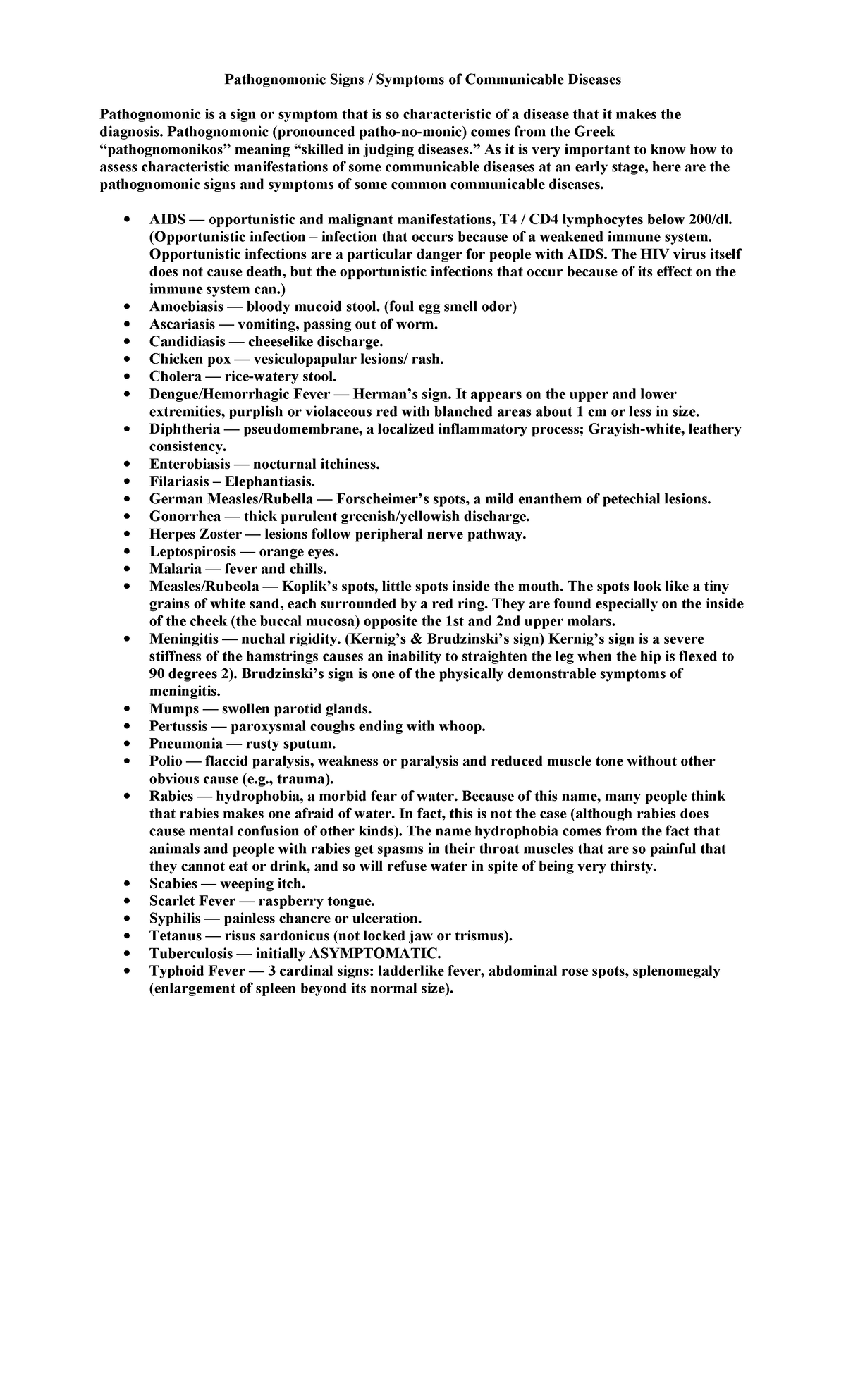 Pathognomonic Signs AND Symptoms Edited 2 - Pathognomonic Signs ...