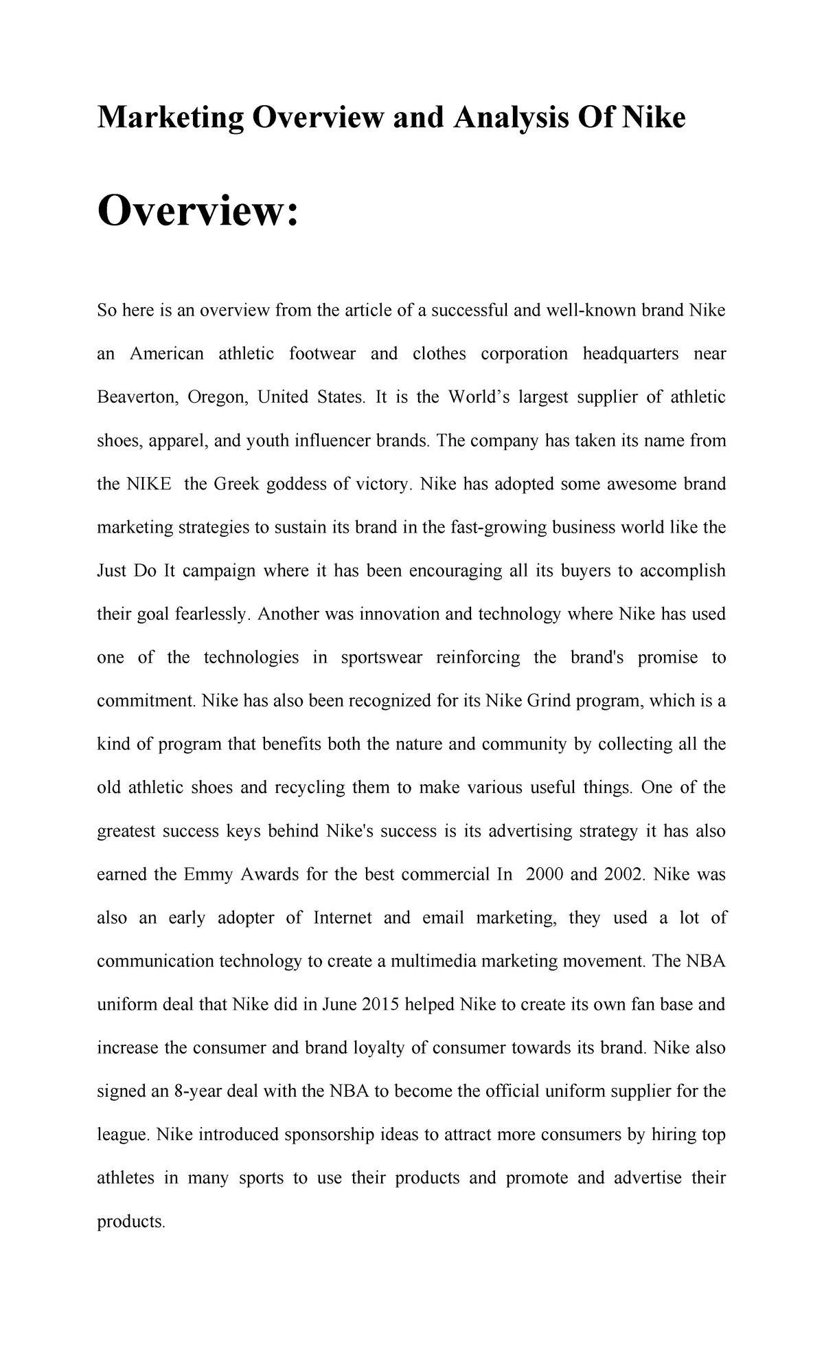 Marketing Article - overview and analysis of the brand name NIKE ...