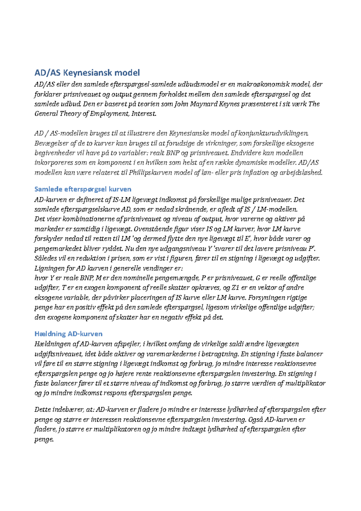 AD/AS-modellen makroøkonomi - AD/AS Keynesiansk model AD/AS eller den ...