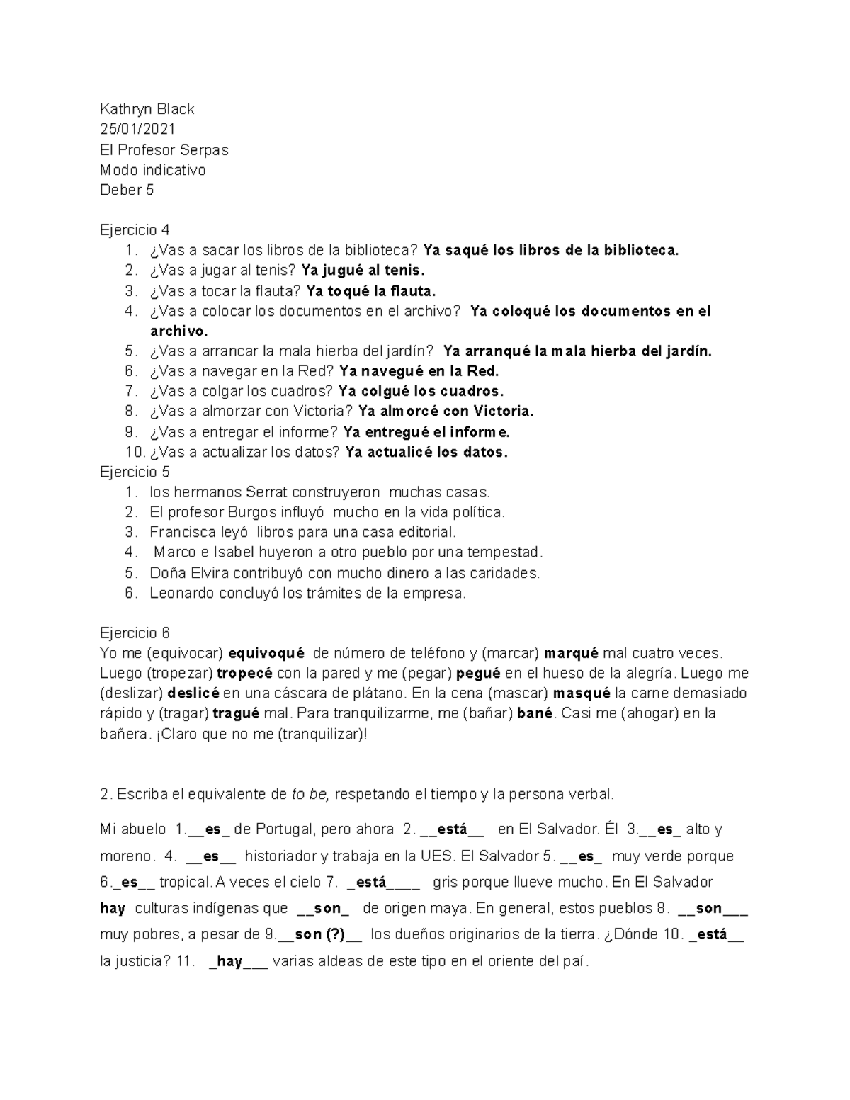 Deber 5 - spanish assignment due every week in class- need to have book ...