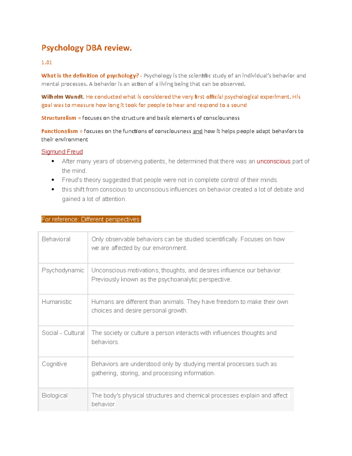 Psychology DBA review Module 1 - Psychology DBA review. 1. What is the definition of psychology ...