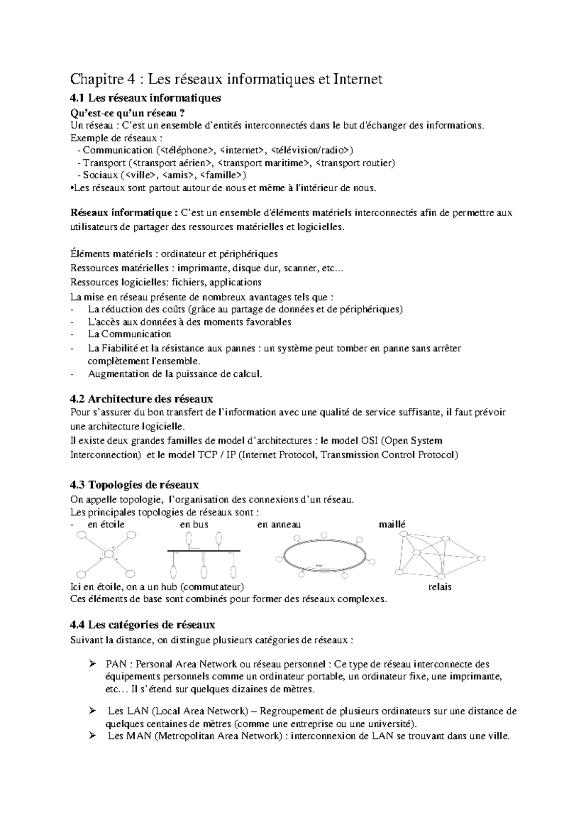 Chapitre 4 support informatiques - Chapitre 4 : Les réseaux ...