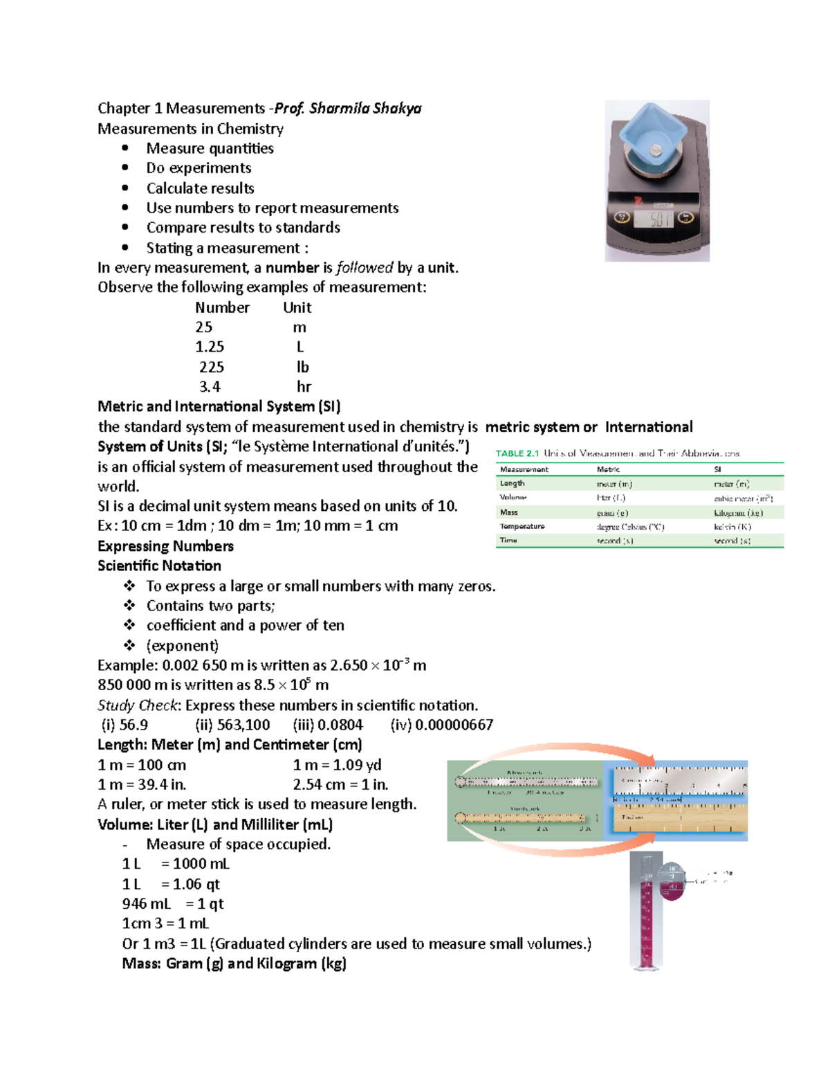 Chapter 1 Measurements - Chapter 1 Measurements -Prof. Sharmila Shakya ...