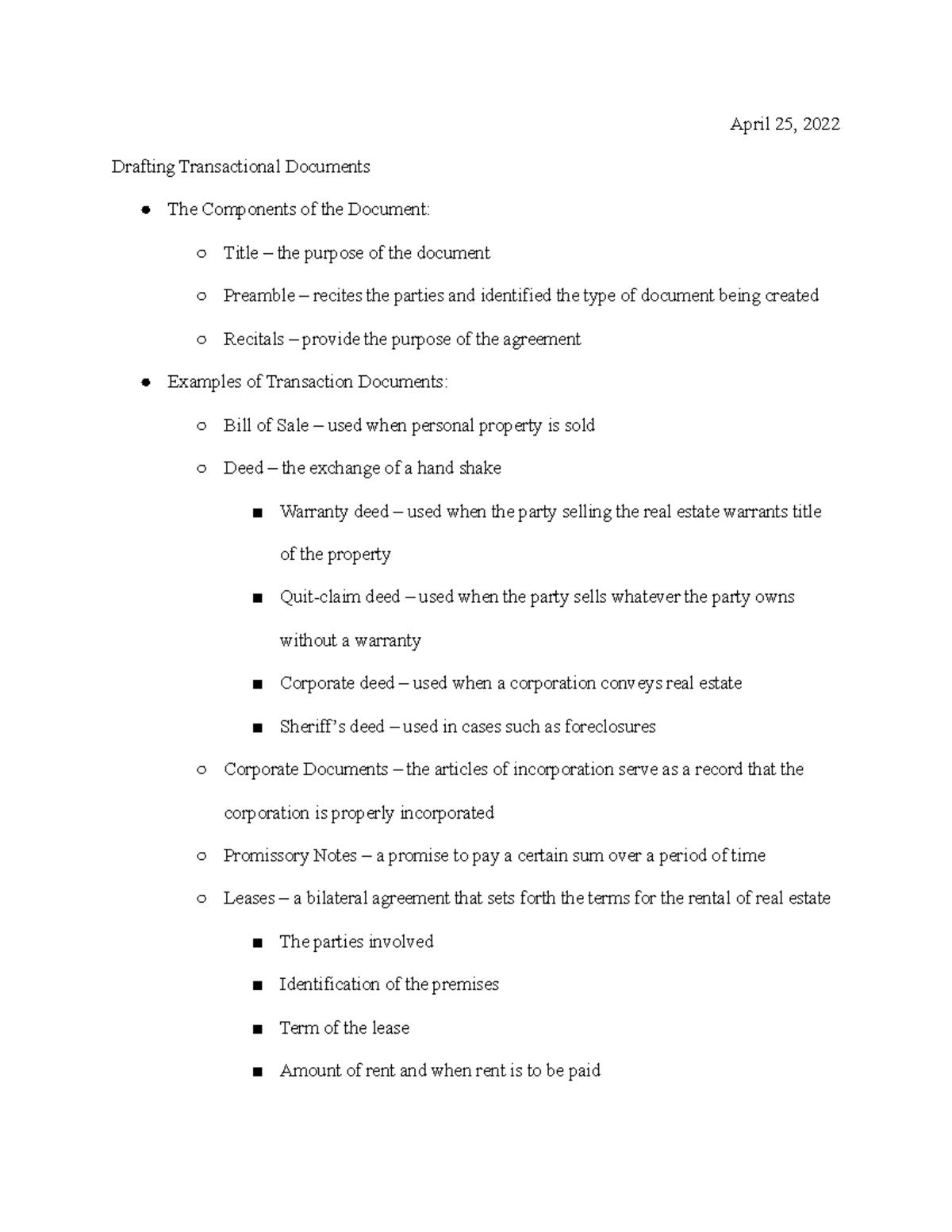 Drafting Transactional Documents - April 25, 2022 Drafting ...