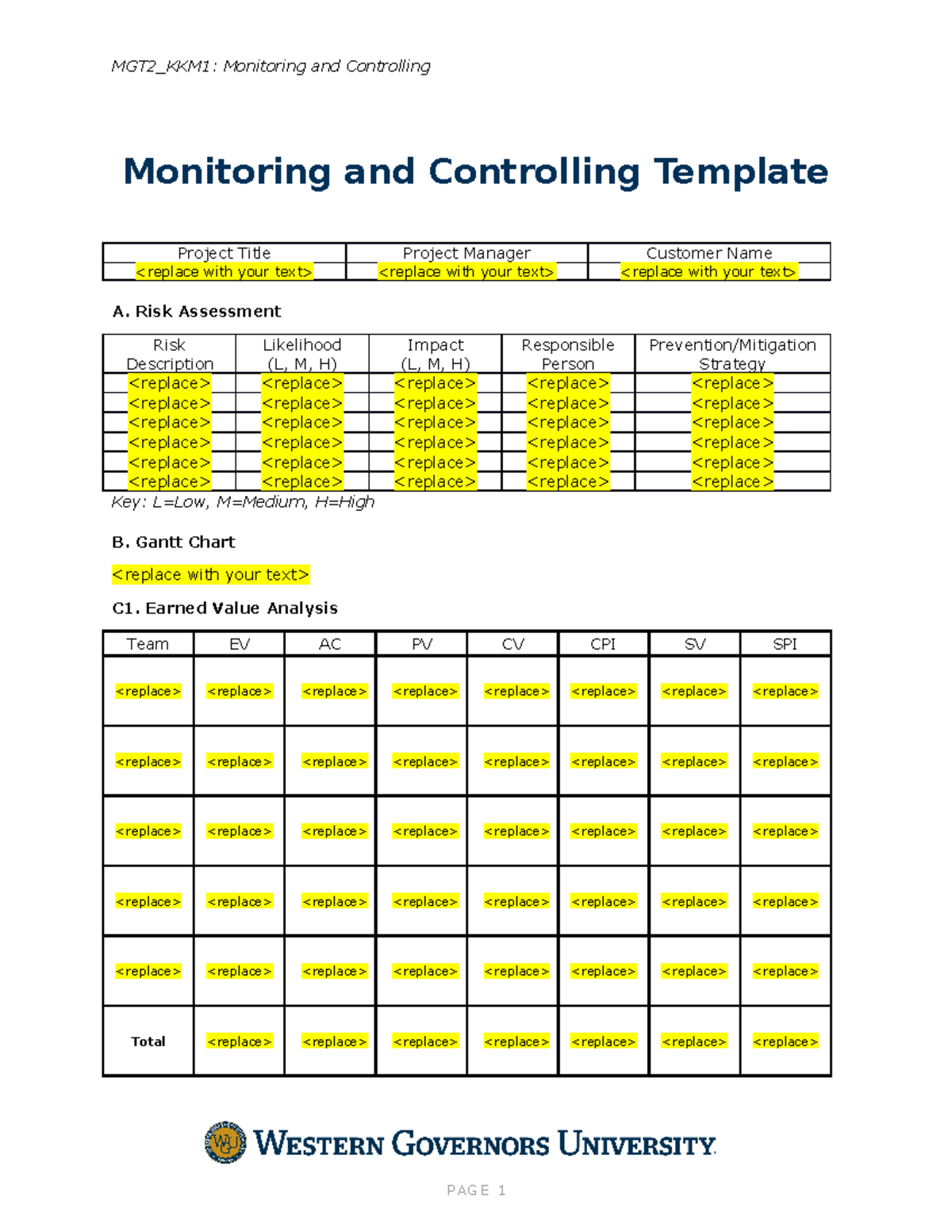 Monitoring and Controlling Template - MGT2_KKM1: Monitoring and ...