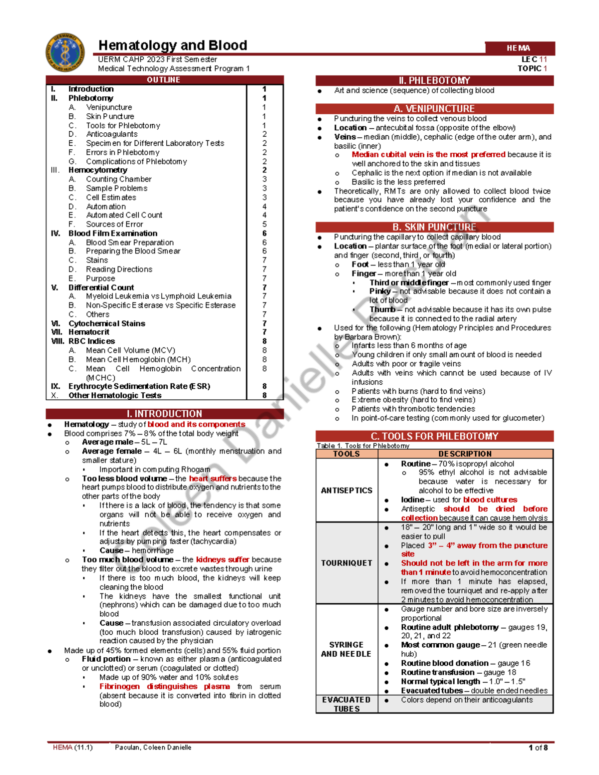 MTAP 1 - Hematology 1 - Hematology and Blood HEMA UERM CAHP 2023 First ...