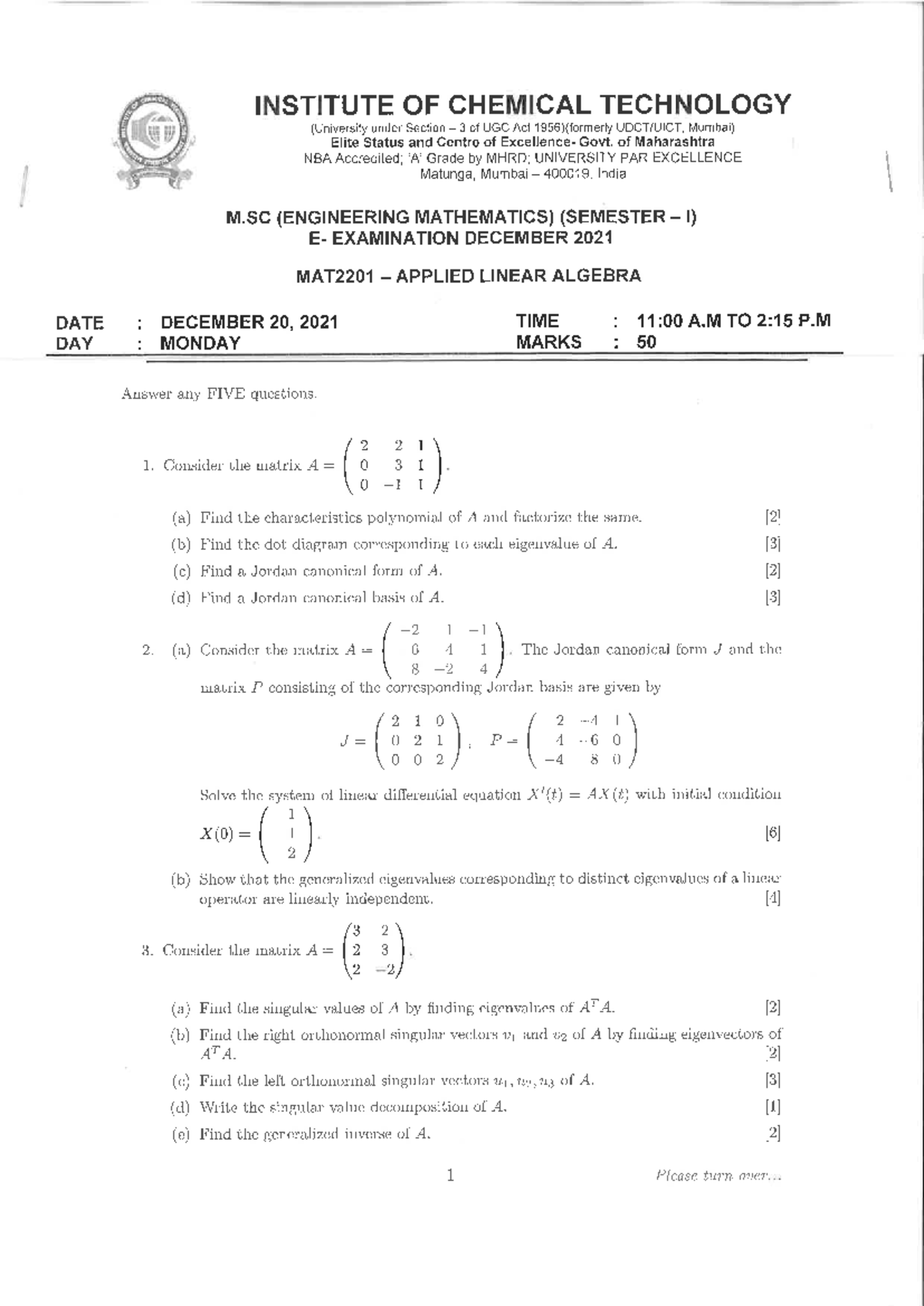 .MAT2201- Applied Linear Algebra - Applied Maths Paper I - Complex Variables, Vector Algebra ...