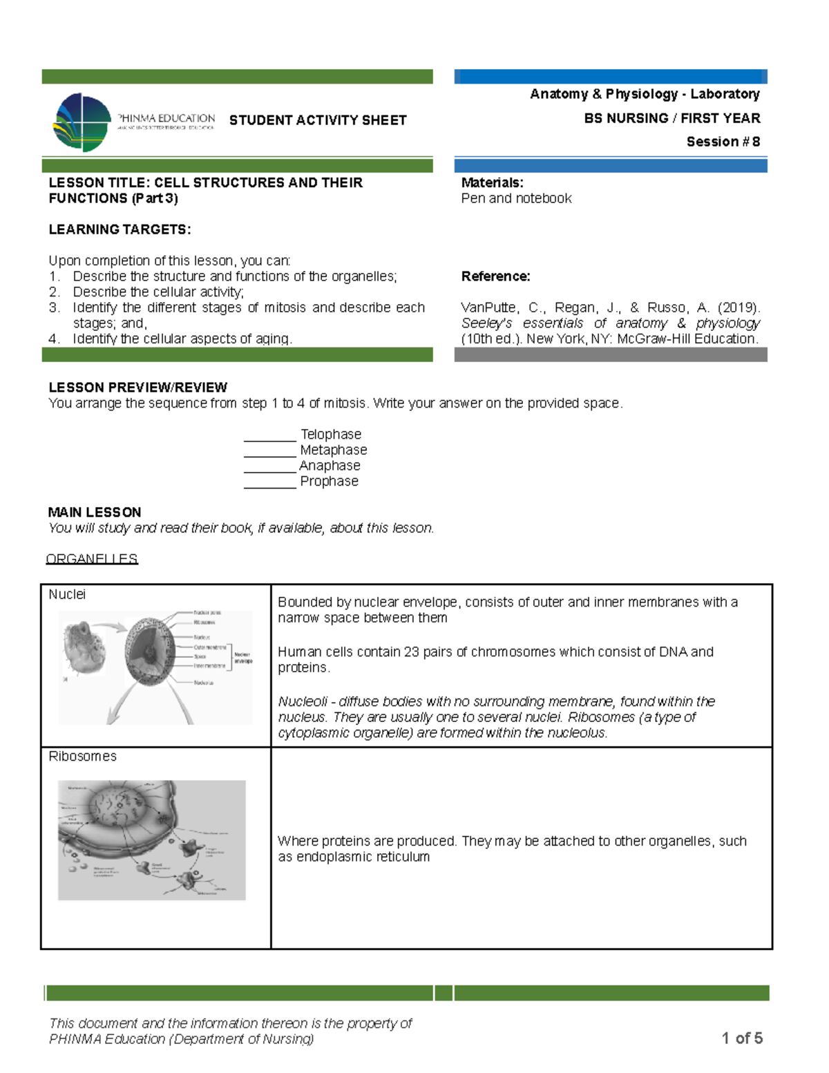 Session #8 SAS - Ana Phy (Lab) - STUDENT ACTIVITY SHEET Anatomy ...
