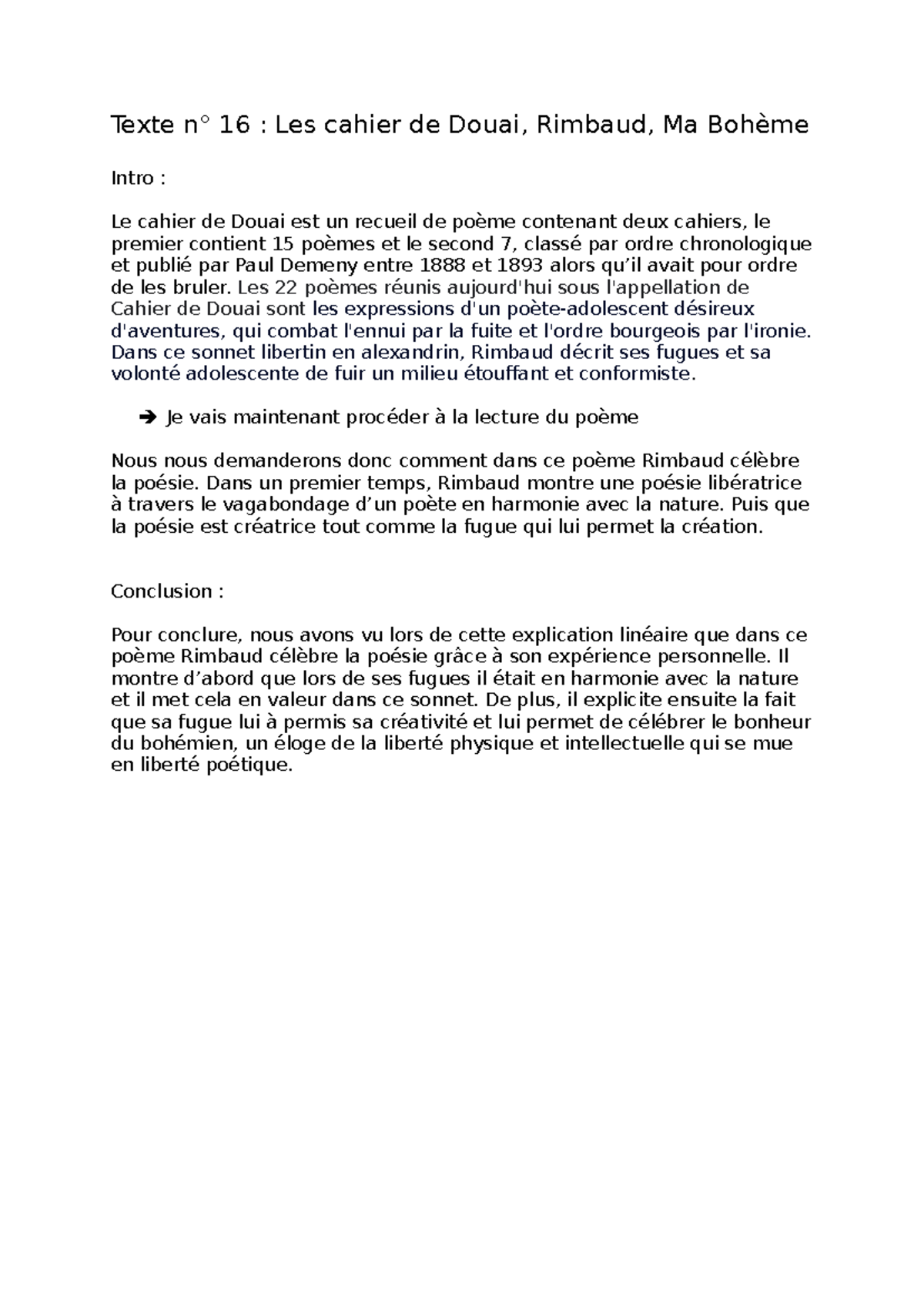 Texte Ma Bohème Rimbaud - Texte n° 16 : Les cahier de Douai, Rimbaud ...
