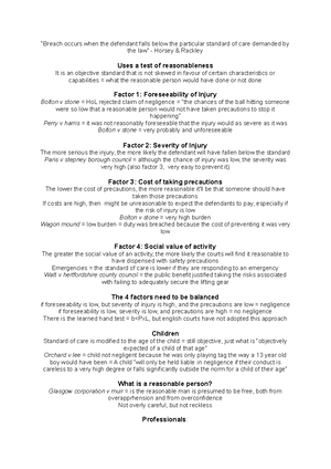 Tort - Tort - Duty of Care Caparo test for novel situations: Damage ...