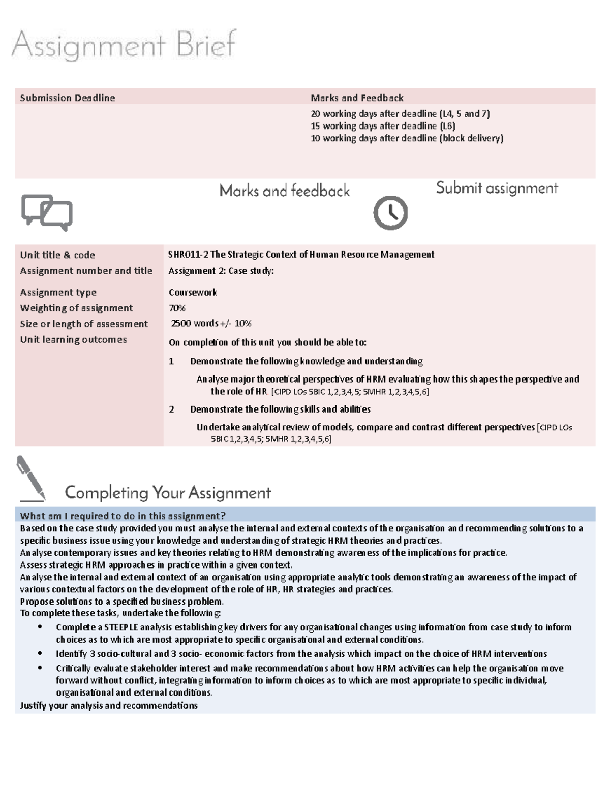 SHR017-2 Assessment 2 Brief MAIN - Submission Deadline Marks and ...