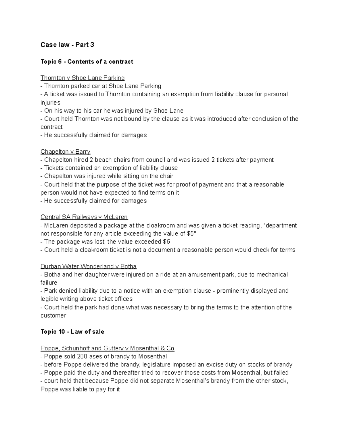Case law - Part 3 (CL) - Summaries for all prescribed case law Topic 6 ...
