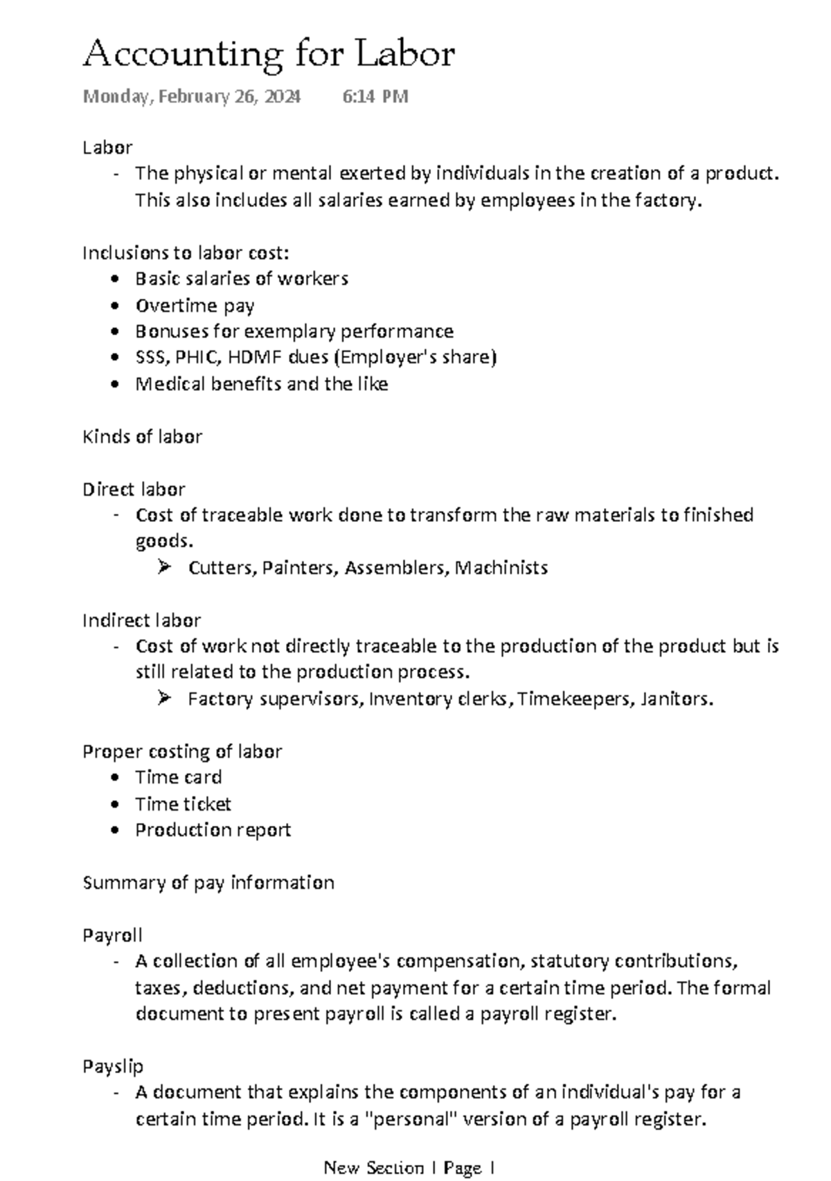 Accounting for Labor - Labor The physical or mental exerted by ...