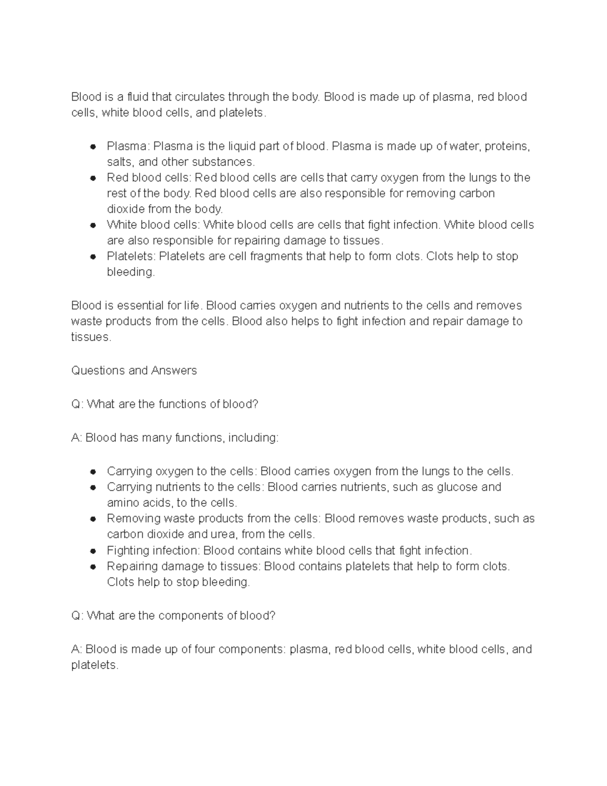 Lecture 43 Blood - Blood is a fluid that circulates through the body ...