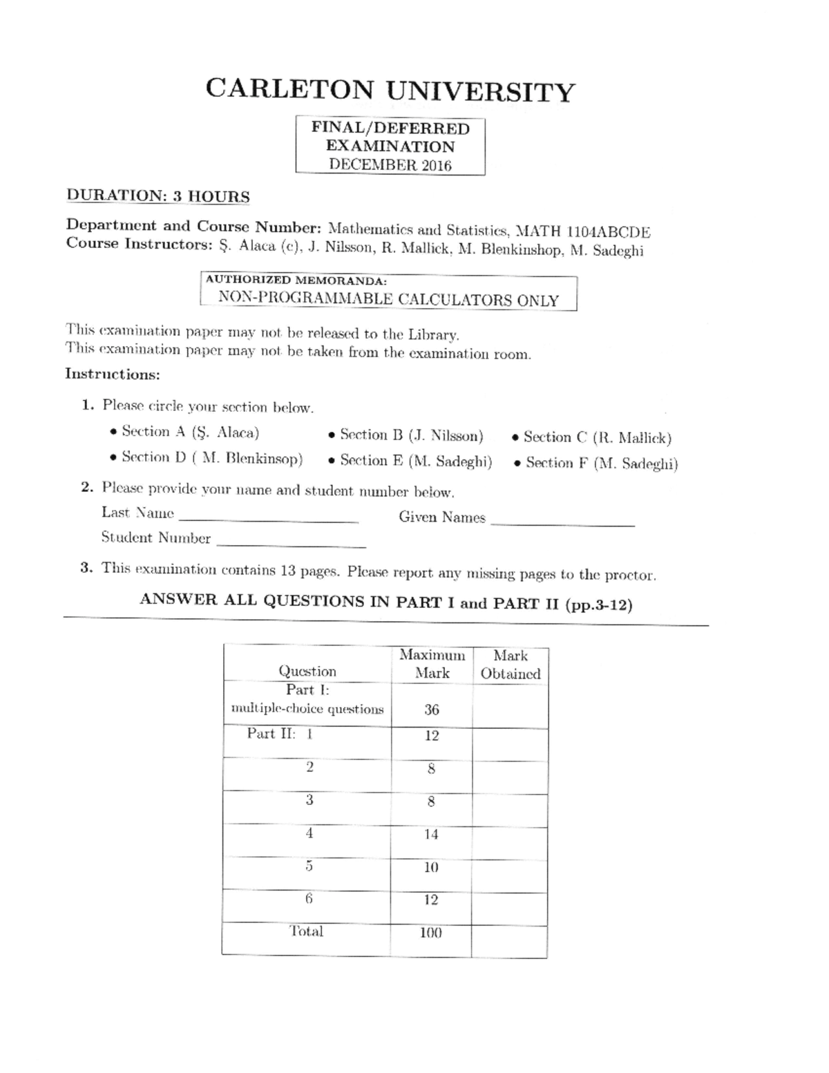 Final exam practice - 2016 - solutions - Math 1104 - Studocu